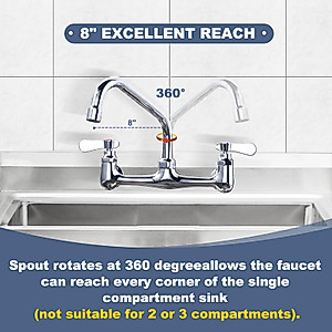 iVIGA Commercial Sink Faucet with 8” Swivel Spout, 8" Center Wall Mount Kitchen Faucet, Dual Handles Brass Utility Sink Faucet for Laundry Room Restaurant Compartment Sink, Polish Chrome