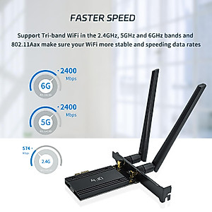 QFly PCIe WiFi 6E Card, AX210 Network Card Adapter for PC Gaming, Bluetooth 5.3, Tri-Band (802.11ax) 5400Mbps 6GHz Wireless LAN Cards with MU-MIMO, OFDMA, Support Windows 10/11 (64-bit)