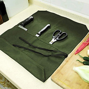 Knives Holder Roll Bag | Waxed Canvas Knifes Cultery Carrier,Knifes Roll, Chef Knifes Roll Case with 7 Slots Home Kitchen Cooking Tools, and Utensils Wrap Bag Wallet Huugy