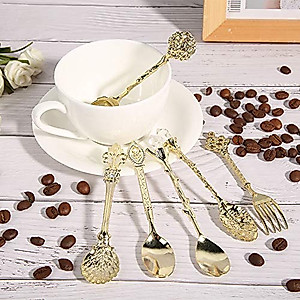Spoon, 6Pcs Set Innovative Vintage Retro Zinc Alloy Spoons Fork Set Cutlery Kitchen Accessory for Mixing and Stirring Drinks, Cocktails, Milk (Gold (auspicious knot fork handle))