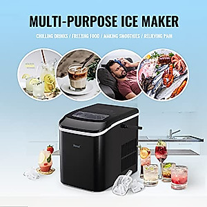 WANAI Ice Makers Countertop Portable Ice Machine 9 Ice Cubesin 7-8 Mins, 26lbs/24H, Self-Cleaning Electric Ice Making Machine with Ice Scoop and Basket L&S Bullet Sizes for Home Office Bar Party