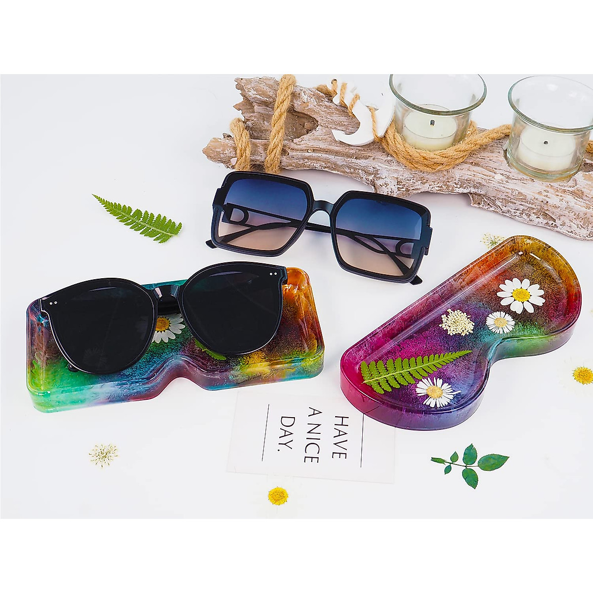 Pulcher Resin Molds, 2PCS Tray Silicone Molds Glass Sunglasses Jewelry Trinket Holder Small Trays Epoxy Mold for Resin Casting Craft DIY Gifts