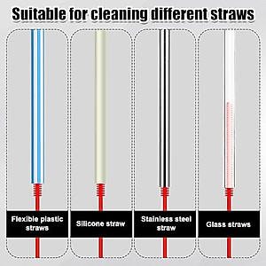 2pcs Silicone Straw Brushes, Extra Long Straw Cleaning Brush Reusable Travel Drinking Bottle Straw Cleaner Bendable Crevice Brush Pipe Cleaners for Smoothie Straw Washing, Red (6mm+8mm)
