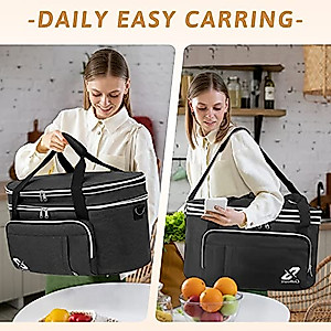 Golkcurx Double Layer Slow Cooker Bag for 6-8 Quart Oval CrockPot and Hamilton Beach Models, with Padded Adjustable Strap, Top Zip Compartment, and Front Pocket for Utensils(Bag Only)