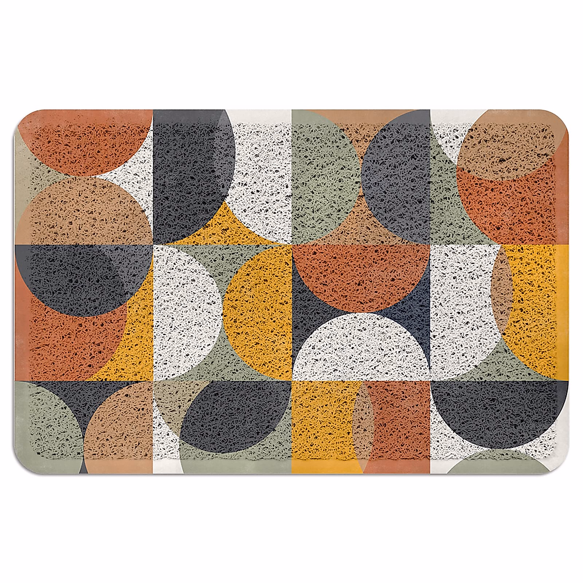 Fantasy Staring Mid Century Modern Outdoor Indoor Entrance Doormat Retro Orange Yellow Green Abstract Geometry Front Welcome Door Mats Inside Outside Rugs, Waterproof Non Slip and Durable 24" x 35"