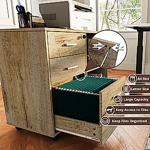 Maxtown Wood Filing Cabinet, Mobile Lateral Filing Cabinet with Lock, 3 Drawer Filing Cabinet with Open Storage Shelves, Printer Stand for Home Office, Walnut