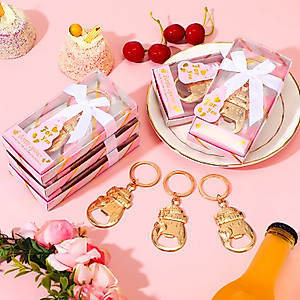 Baby Shower Party Favors Baby Bottle Opener Favors Gold Keychain Gifts Decorations Souvenirs for Girls Boys Guests Baby Birthday Gender Wedding Reveal Bridal Party Decor (Girl, 24 Pcs)