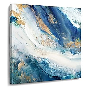 TIDOES Marbled Seascape Wall Art Abstract Wall Decor for Bedroom Gold Teal Wall Decor Green Marble Wall Decorations Ready to Hang 13"x13"
