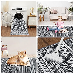 RUGSREAL Boho Moroccan Area Rug 5' x 7' Machine Washable Modern Diamond Carpet Rug Distressed Bohemian Foldable Accent Rug Coffee Table Rug Farmhouse Dining Table Rug Office Bedroom Decor, Black