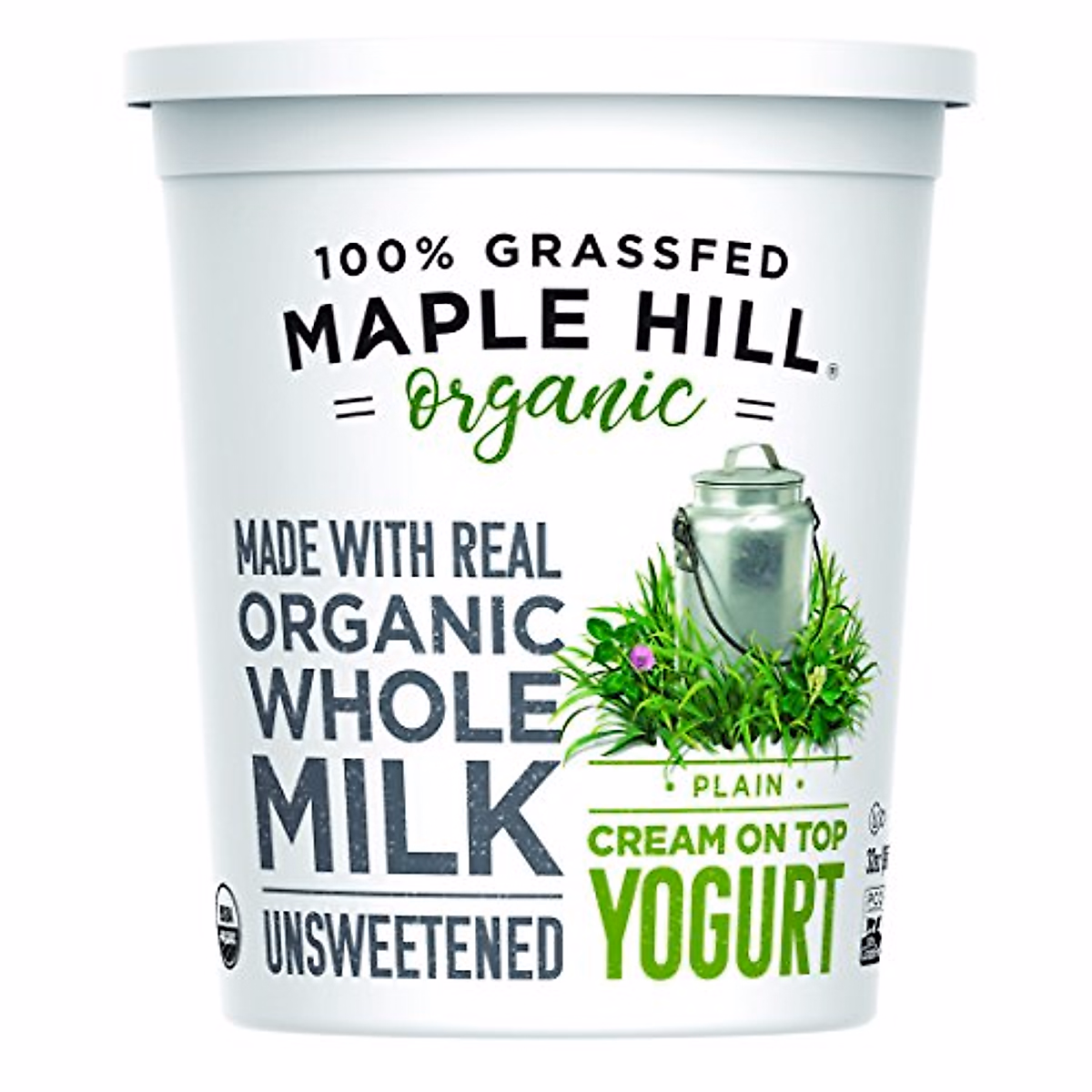 Maple Hill Creamery Organic Cream on Top Yogurt - USDA Organic Whole Milk Yogurt – Unsweetened No Sugar Added– 100% Certified Grass-Fed Yogurt, Plain, 32 oz