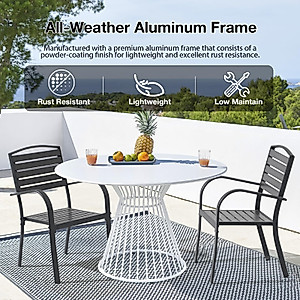 Patiorama Aluminum Outdoor Dining Chairs Set of 4, Stackable Outdoor Patio Chairs Set of 4, All-Weather Bistro Chair with Armrest, Faux Wood Outdoor Dining Chairs for Indoor Yard Garden-Black