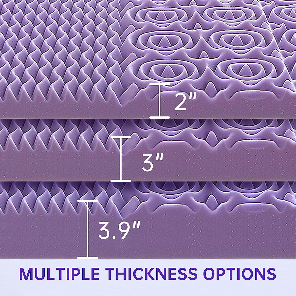 MUXHOMO 3 Inch 7-Zone Queen Mattress Topper, Egg Crate Foam Mattress Topper Queen Size for Back Pain, Lavender Cooling Gel Infused Mattress Pad, CertiPUR-US and Oeko-TEX Certification (60"×80")