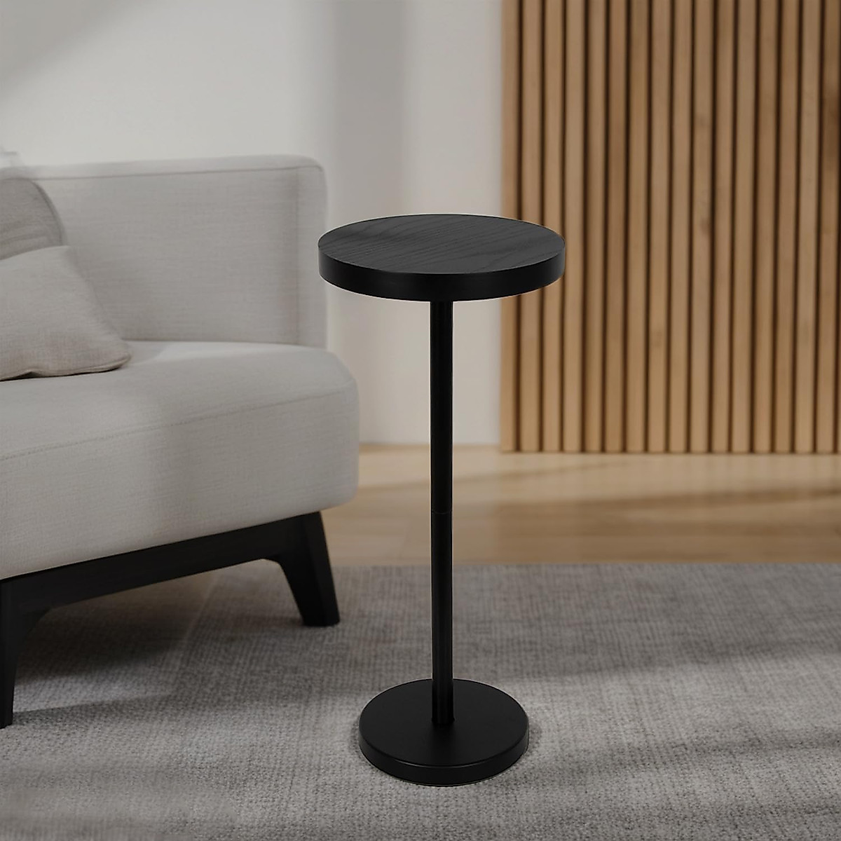 COVLON Pedestal Side Table, Drink Table, Small End Table, Martini Table for Living Room, Dorm, Home Office and Bedroom, Distressed Finish, Black