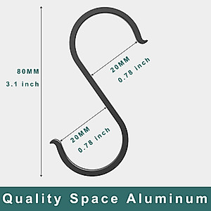 15Pcs S Shaped Hooks Matte Finish S Hooks Aluminum Heavy Duty S Hooks for Hanging Plants Coffee Cups Pots and Pans Clothes in Kitchen Bathroom Workshop Garden, Matte Black