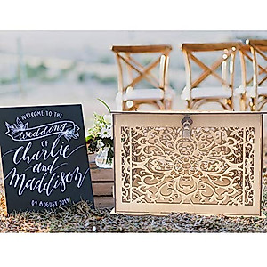 Hooqict DIY Wedding Card Box with Lock Large Rustic Wood Wedding Gift Money Box Holder for Graduation Parties Wedding Reception Bridal Baby Shower Birthday