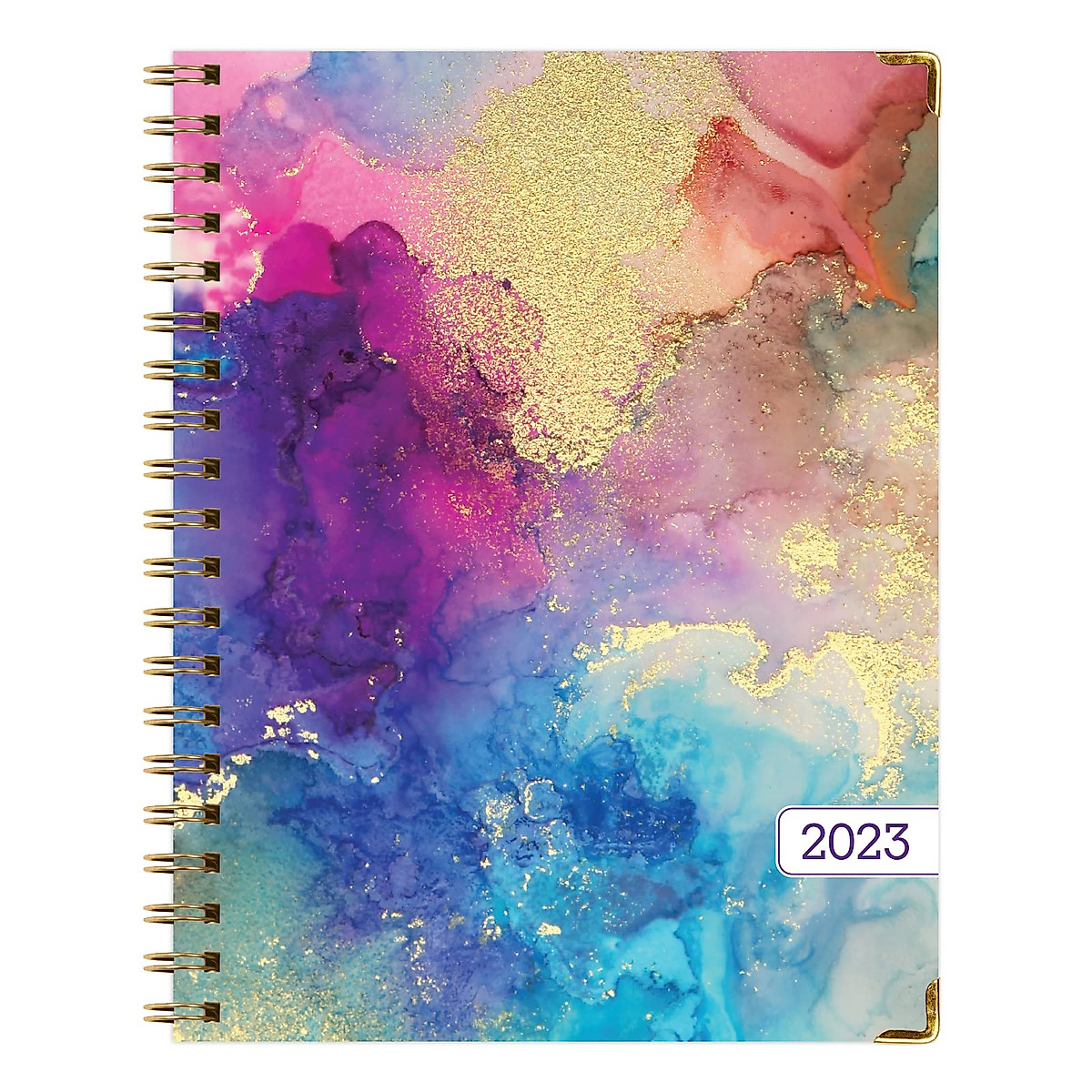HARDCOVER 2023 Planner: (November 2022 Through December 2023) 8.5"x11" Daily Weekly Monthly Planner Yearly Agenda. Bookmark, Pocket Folder and Sticky Note Set (Rainbow Gold Marble)