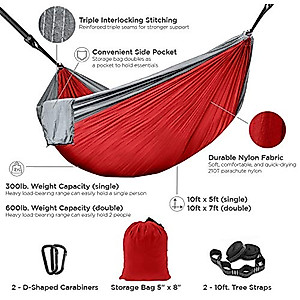 THREE VIKINGS Premium Camping Hammock with Tree Straps - Single and Double Person - Travel Backpacking Portable Outdoor Gear - Olive & Khaki - Double Person