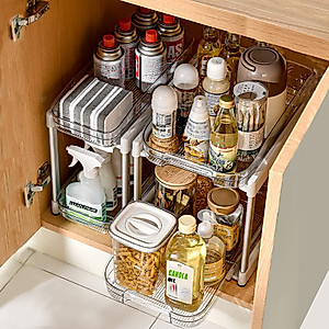 EIOUNIE 2-Tier Under Sink Organizer, Sliding Under Sink Organizers and Storage, Under Cabinet Organizer Baskets with 2 Drawers, Under Sink Storage for Bathroom, Kitchen, Countertop