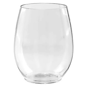 Kaya Elegant Clear Stemless Disposable Plastic Wine Glasses - 16 oz. (16 Pack) - Perfect for Parties, Weddings & Catering