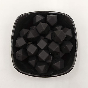 50pcs Black Color 14mm Hexagon Silicone Focal Beads for Pen Silicone Geometry Spacer Beads for Keychain Mom Woman Jewelry Craft Making