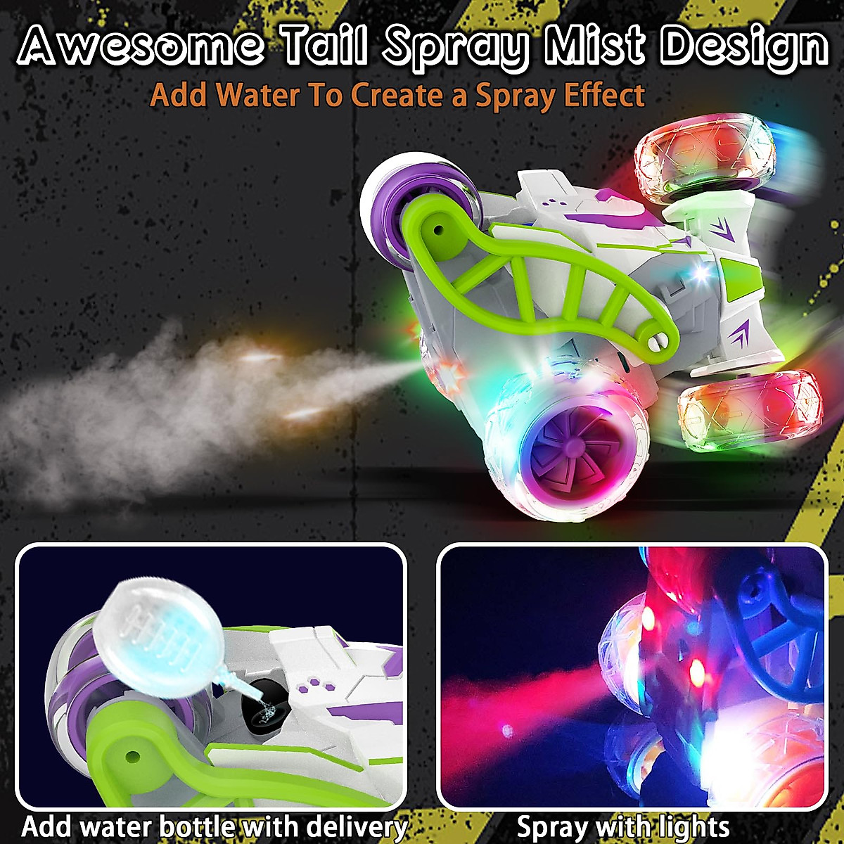 YUAN PLAN Remote Control Car for Kids, RC Stunt Car 360°Rolling Twister RC Mini Car 2.4GHz 4WD Racing Car with Colorful Lights & Music Switch and Spray Flips Rotating Car Toy for Boys Girls