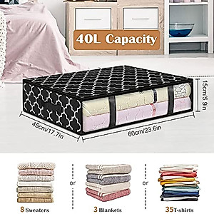 HIPIHOM Underbed Storage Containers, Foldable Under Bed Storage Bags Large Capacity Under-Bed Storage Bins for Blankets, Clothes, Sweaters Comforters with Handles Visible Clear Window, Black 4 Pack