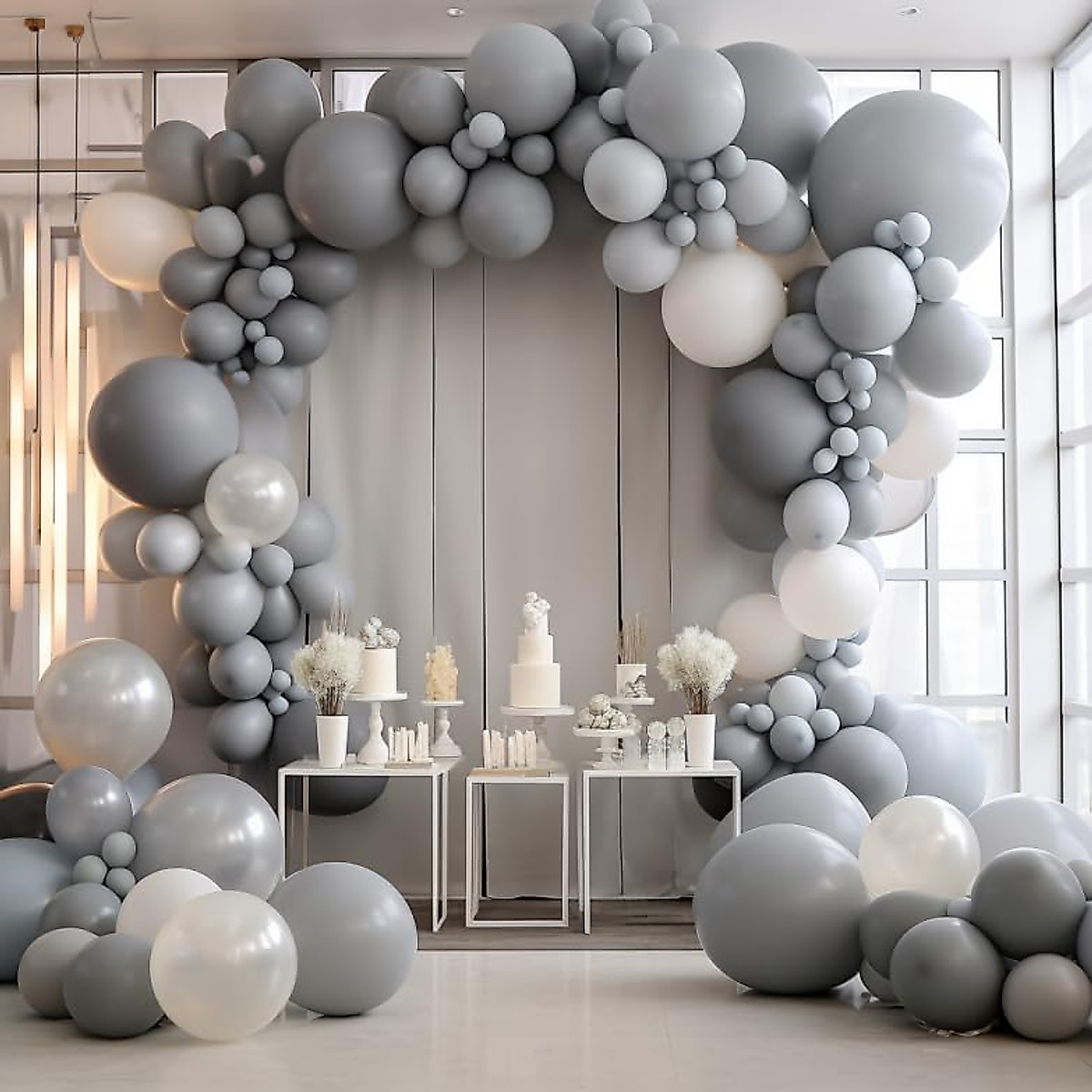 RUBFAC Pastel Grey Balloons, 146pcs Different Sizes Pack of 36 18 12 10 5 Inch for Balloon Garland or Balloon Arch as Graduation Wedding Birthday Baby Shower Anniversary Party Decorations