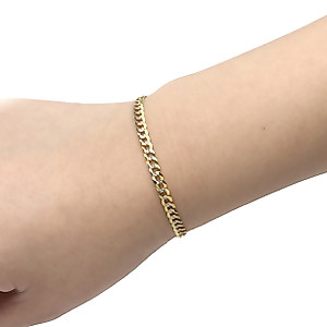 Floreo 10k Two Tone Gold 4mm Curb Cuban Chain Ankle Bracelet Anklet with White Pave, 8 Inch