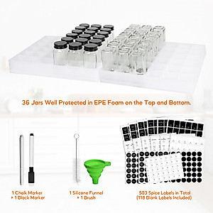 AuroTrends Empty Spice Jars with Labels 4oz 48Pack, 4 oz Seasoning Containers with Preprinted Spice Labels/Funnel/Marker for Pantry Organizers and Storage (4fl.oz, 48Pack)