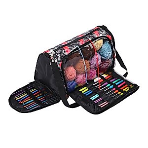 JforSJizT Perspectivable Crochet Bag Organizer,Portable Knitting Bag,Yarn Storage Organizer for Crochet Hooks,Yarn Bag for Crocheting,Knitting Needles and Other Accessories, Gift for Mom Women(Black)