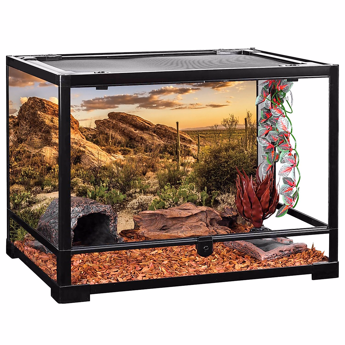 AWERT Reptile Habitat Background Blue Sky Oasis Cactus Sun and Desert Terrarium Background 30x12 inches Polyester Background