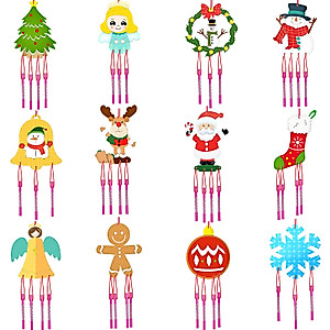 12 Packs Christmas Wind Chime Craft Kit, Decorate Your Own Ornaments,Christmas DIY Wooden Wind Chimes Kit Arts Crafts and Paint for Kids Birthday Christmas Party Favors