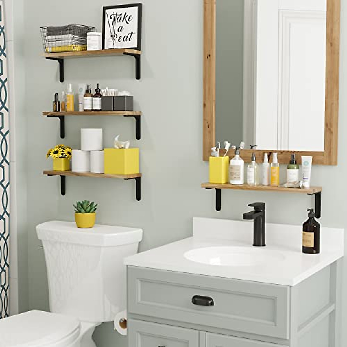 You Have Space Cappado Floating Shelves for Bathroom Decor, 17”x 4.5" Bookshelf, Storage Shelves for Living Room, Kitchen, Bedroom, Laundry, Burnt, Set of 4