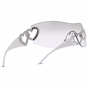 Pro Acme Y2K Rimless Sunglasses Womens Wrap Around Star 2000s Trendy Visor Shield Shades Oversized Fashion Frameless Glasses UV400(White/Gradient Silver)