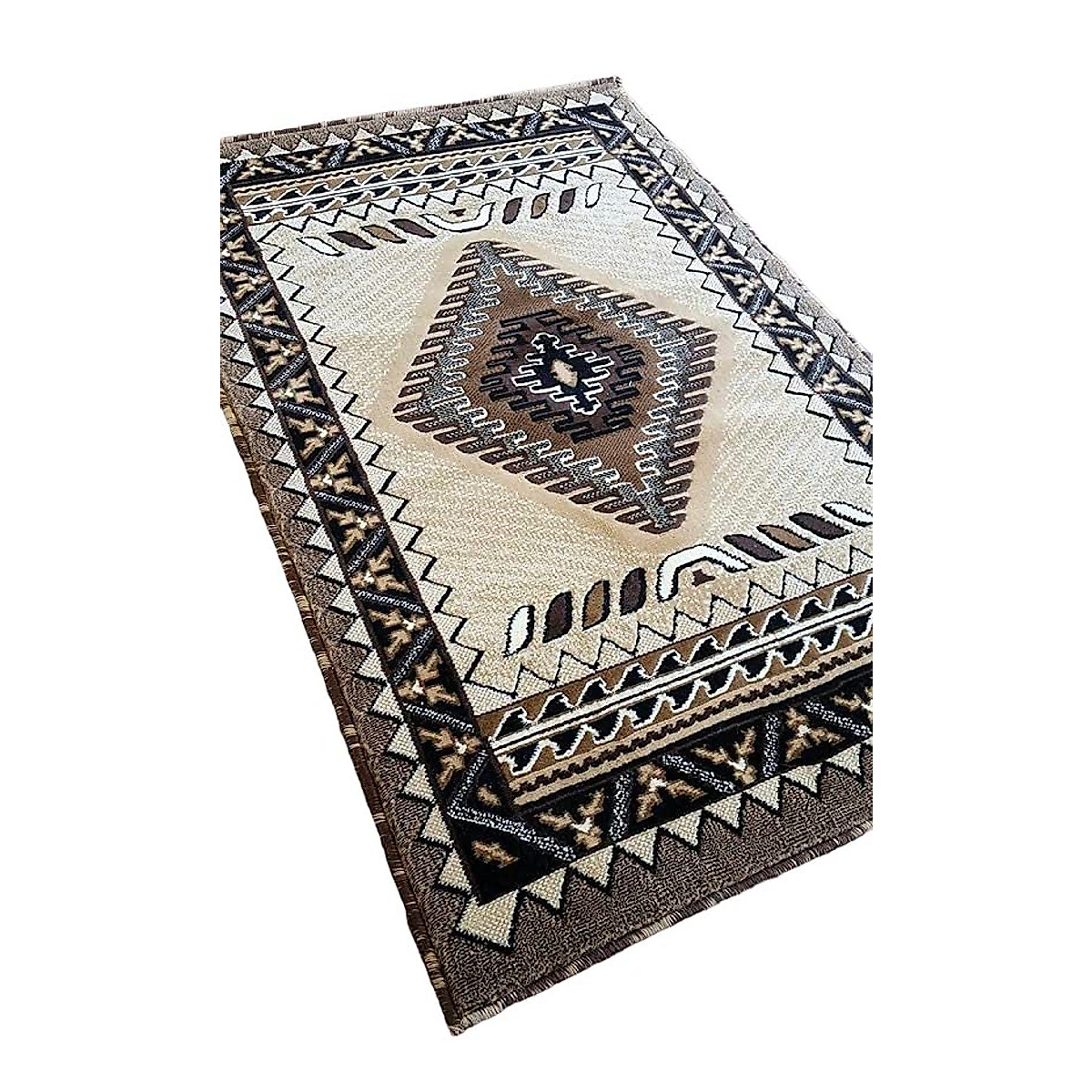 YHSF South West Native American Area Rug D143 - Easy Clean, Thick, Soft, Durable Tribal Indian Inspired Kingdom Design Runner Rug for Bedroom/Living Room and More - Berber, 2 Feet x 3 Feet 4 in