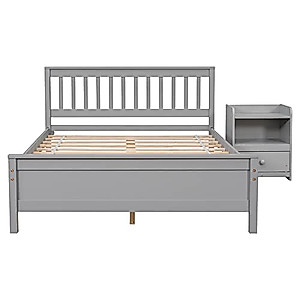 CJLMN 2-Pieces Bedroom Sets with Full Size Platform Bed Frame and Nightstand, Wooden Furniture Sets with Headboard, Footboard and Storage Drawer, for Kids & Teens (Gray)