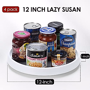 [ 4 Pack ] 12 Inch Non-Skid Turntable Lazy Susan Organizers + 8 Pack, Stackable Clear Bins with Removable Dividers - Plastic Refrigerator Organizer Bins - Food Snack, Pantry Organization and Storage