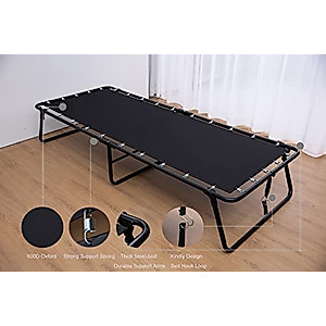 LEISUIT Rollaway Guest Bed Cot Fold Out Bed - Portable Folding Bed Frame with Thick Memory Foam Mattress for Spare Bedroom & Office White+Hanging Storage Bag(L)