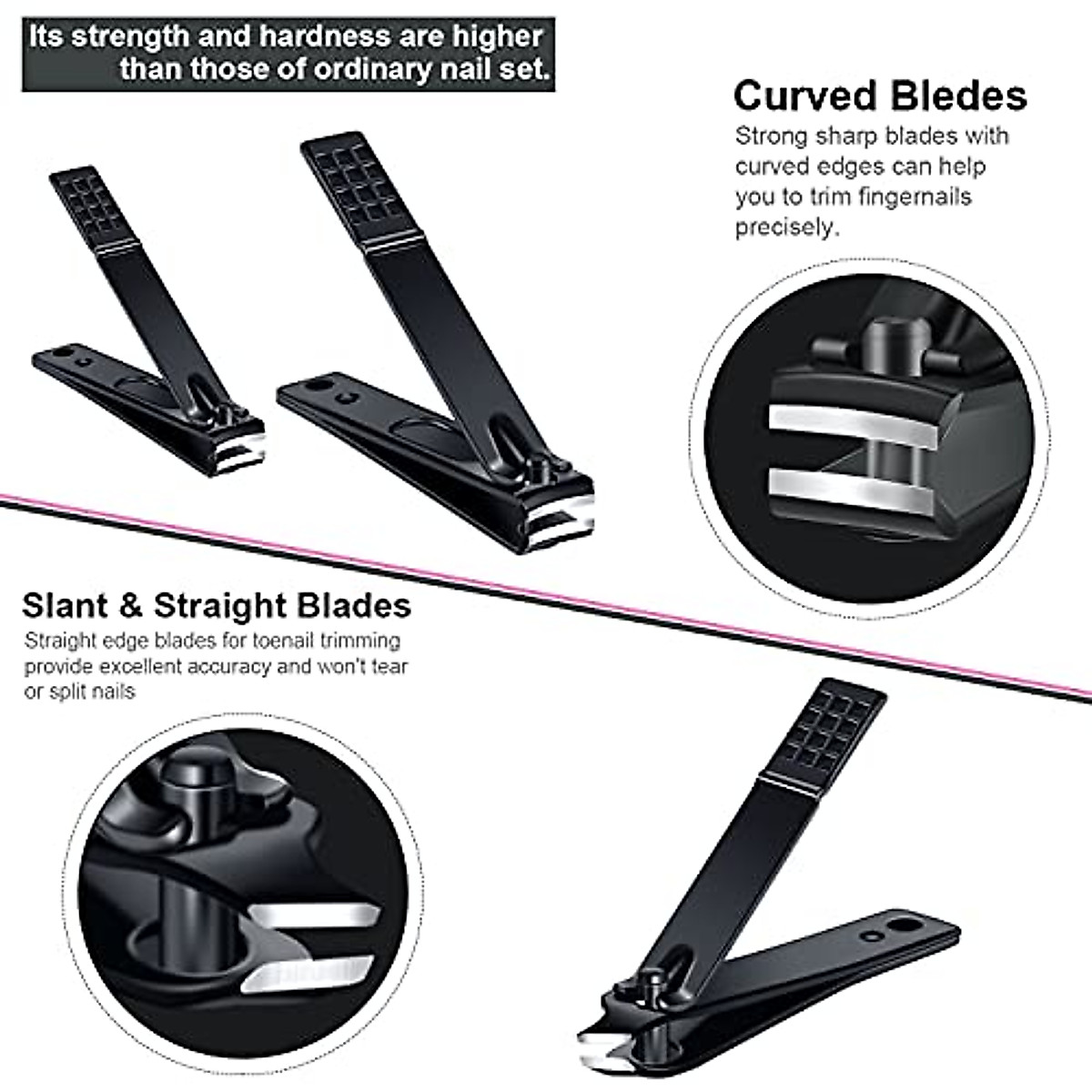 Manicure Set Professional Nail Clippers Kit Pedicure Care Tools- Stainless Steel Grooming Kit 18Pcs for Travel or Home (Black/Pink)
