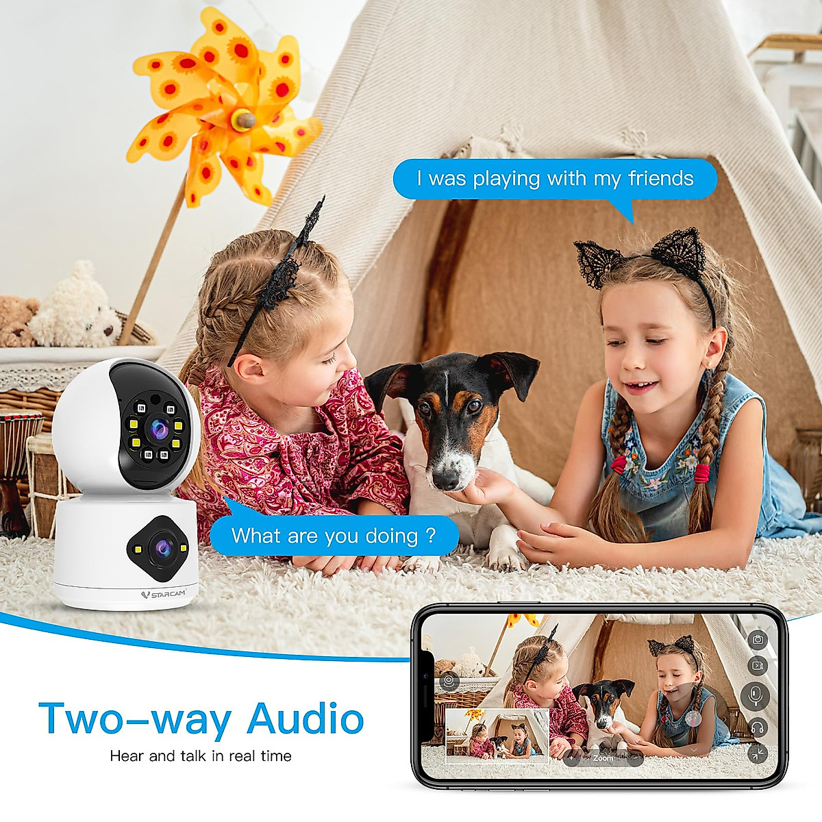 VSTARCAM Dual Lens Indoor Security Camera,5MP Pan Tilt Zoom WiFi Camera,Camera for Baby/Pet/Home with Color Night Vision,2-Way Audio,Human Auto Tracking,Indoor Camera Wireless with Phone App