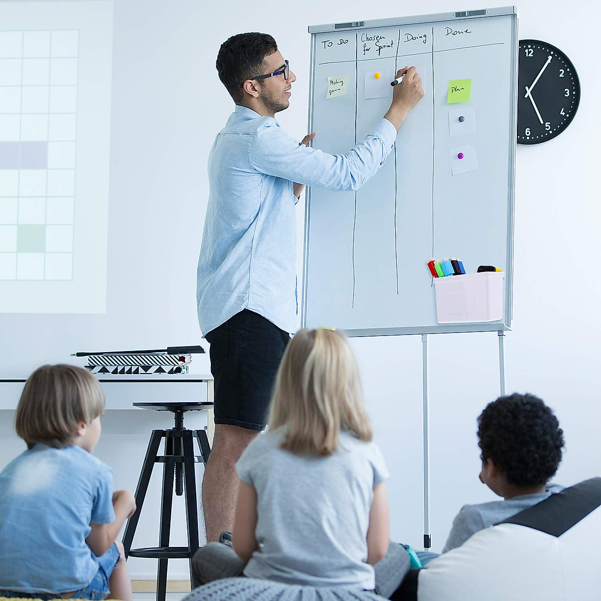 Boao Whiteboard Magnetic Plastic Holder, 8 Pieces Colorful Magnetic Markers with Eraser Cap, Magnetic Whiteboard Eraser for School Office Home 100th Day of School, 10 Pieces Totally