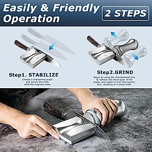 Agrilia Rolling Knife Sharpener for Straight Edges - Premium Sharpening Kit for all Knife Set - 360 & 600 Diamond - 1000 & 3000 Discs for All Hardness Levels - Gripable Aluminum Body, 4 Angles