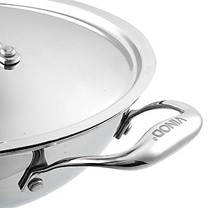 Vinod Cookware Food Grade 3.7 Litre Induction Friendly Platinum (TRI PLY) 18/8 Stainless Steel Kadai with Stainless Steel Lid (28cm, 3.7 Litre)