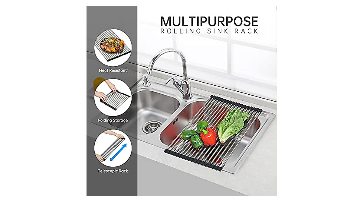 CHIRISEN Adjustable Roll Up Dish Drying Rack for Kitchens