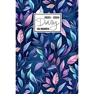 2023 - 2024: 18 Month Diary A5 Week to View on 2 Pages Weekly Journal Agenda WO2P Planner Jul 23 to Dec 24 Horizontal With Moon Phases, UK & US ... Leaves Iridescent Purple Teal And Iris Blue