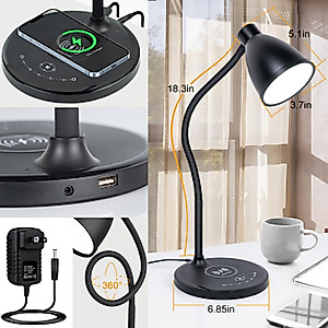 Libreath Desk Lamp with USB Charging Port Table Lamp Wireless Charger Dimmable Dorm Lamp 5 Colors 7 Brightness Levels Touch Bedside Table Lamps Gooseneck Reading Light for Home Office