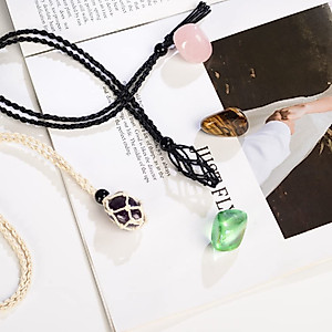 VNVETYTO 18 PCS Crystal Cage Necklace Holder Cord Empty Stone Holder Replacement Hand-Woven Cord with Adjustable Length (9 Black + 9 Beige)