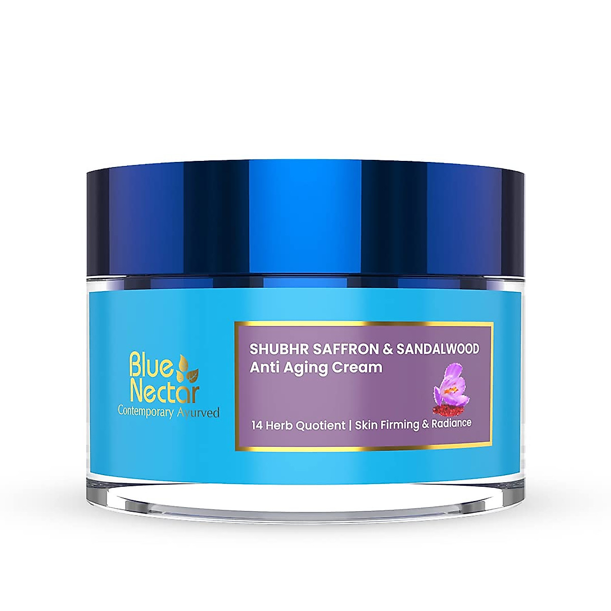 Blue Nectar Moisturizer Face Cream, Ayurvedic Anti Aging Wrinkle Cream for Aging Skin |Ancient blend of Saffron & Turmeric for Skin Firming | With Plant Based Collagen Booster(Women, 14 Herbs,1.7 Oz)
