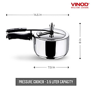 Vinod Pressure Cooker Stainless Steel – Inner Lid - 3.5 Liter – Sandwich Bottom – Indian Pressure Cooker – Induction Friendly Cooker – Best Used For Indian Cooking, Soups, and Rice Recipes, Quinoa
