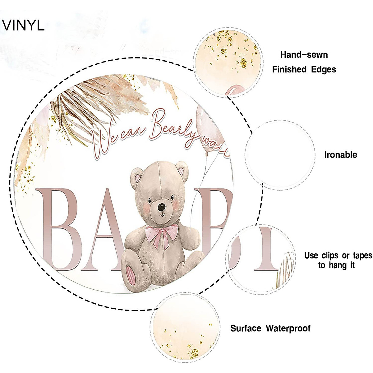 Aumeko Boho Bear Baby Shower Backdrop Bohemian Pampas Grass Pink Bear Baby Shower Background We can Bearly Wait Couples Co-Ed Shower Banner Decoration Supplies for Girls